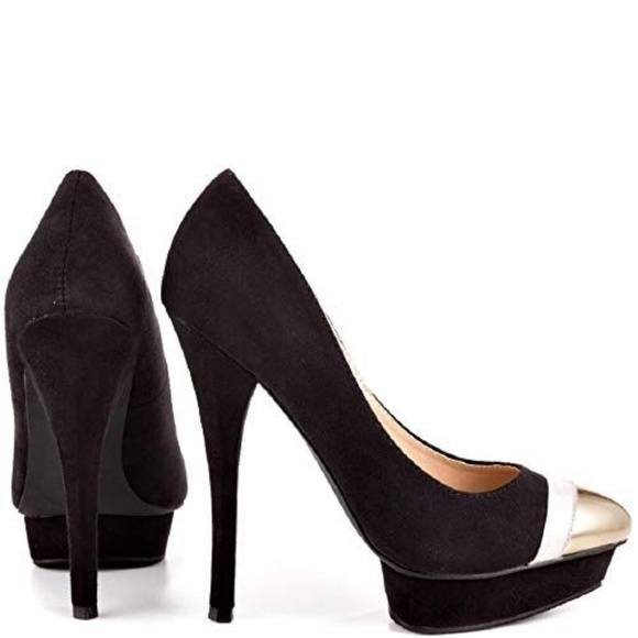 JustFab | Shoes | Electra Platform Pumps Capped Toe Heels Stiletto ...